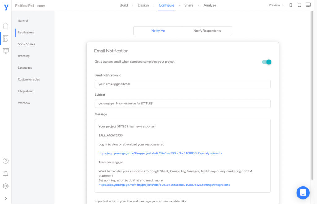 Email notifications | youengage
